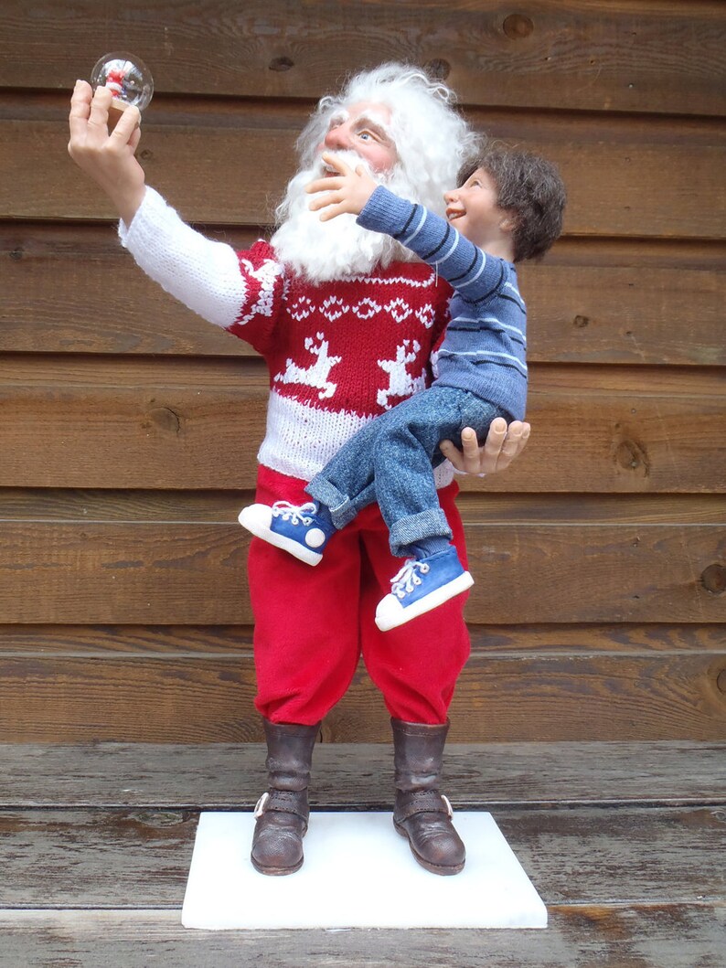 Santa Claus and child OOAK polymer clay sculpture. Christmas | Etsy