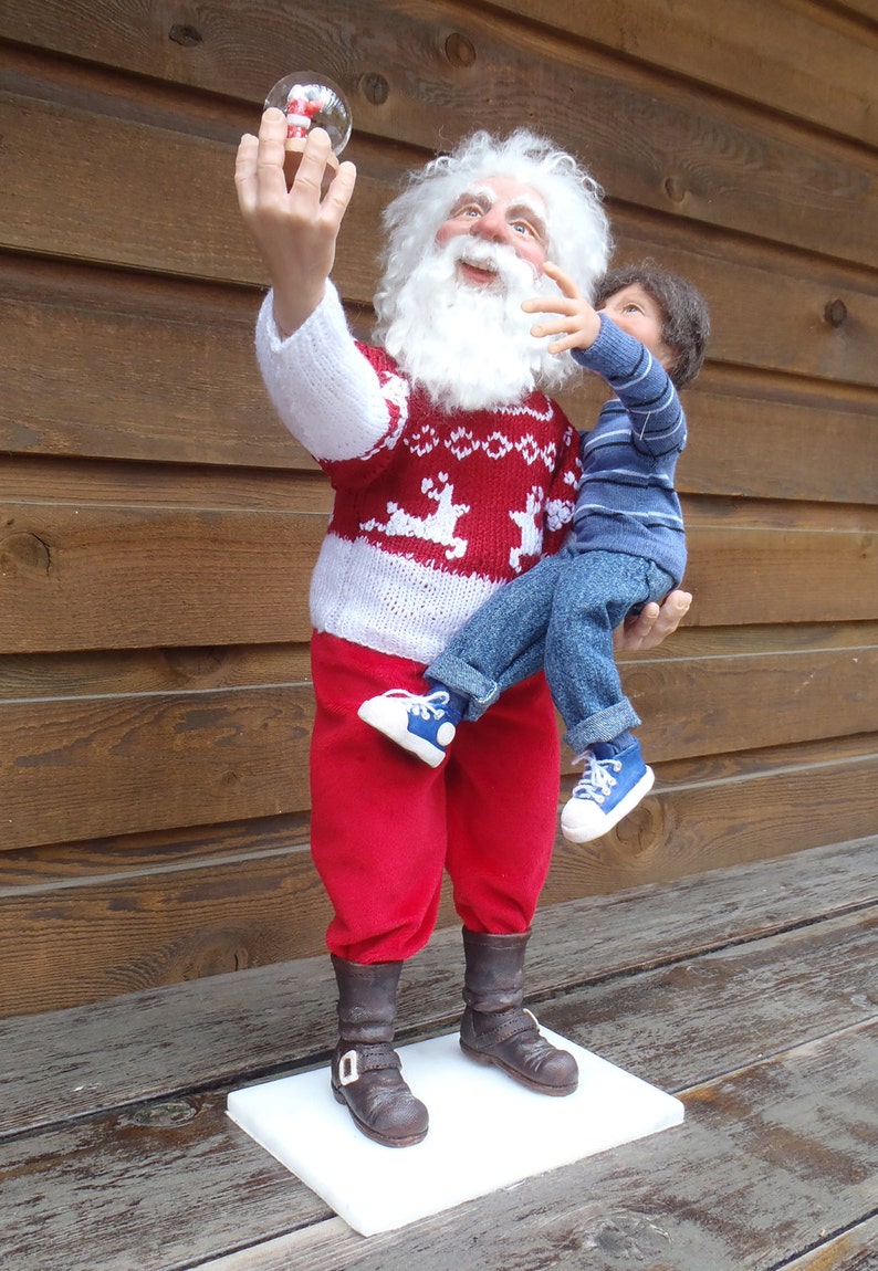 Santa Claus and child OOAK polymer clay sculpture. Christmas | Etsy