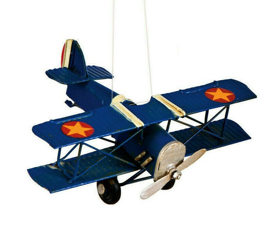 Gallerie Ii Hand Painted Metal Vintage Blue Biplane Airplane Christmas ...