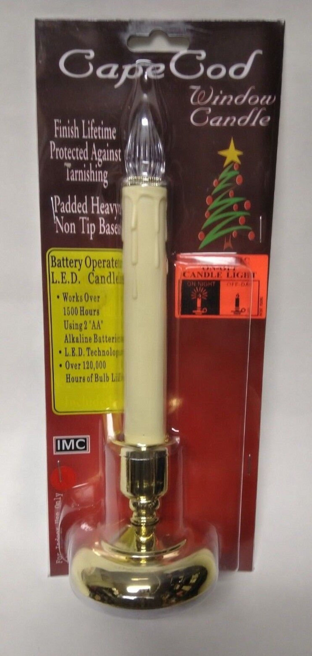 Cape Cod B/O Led Window Candle W/brass Finish & Light Sensor Christmas ...