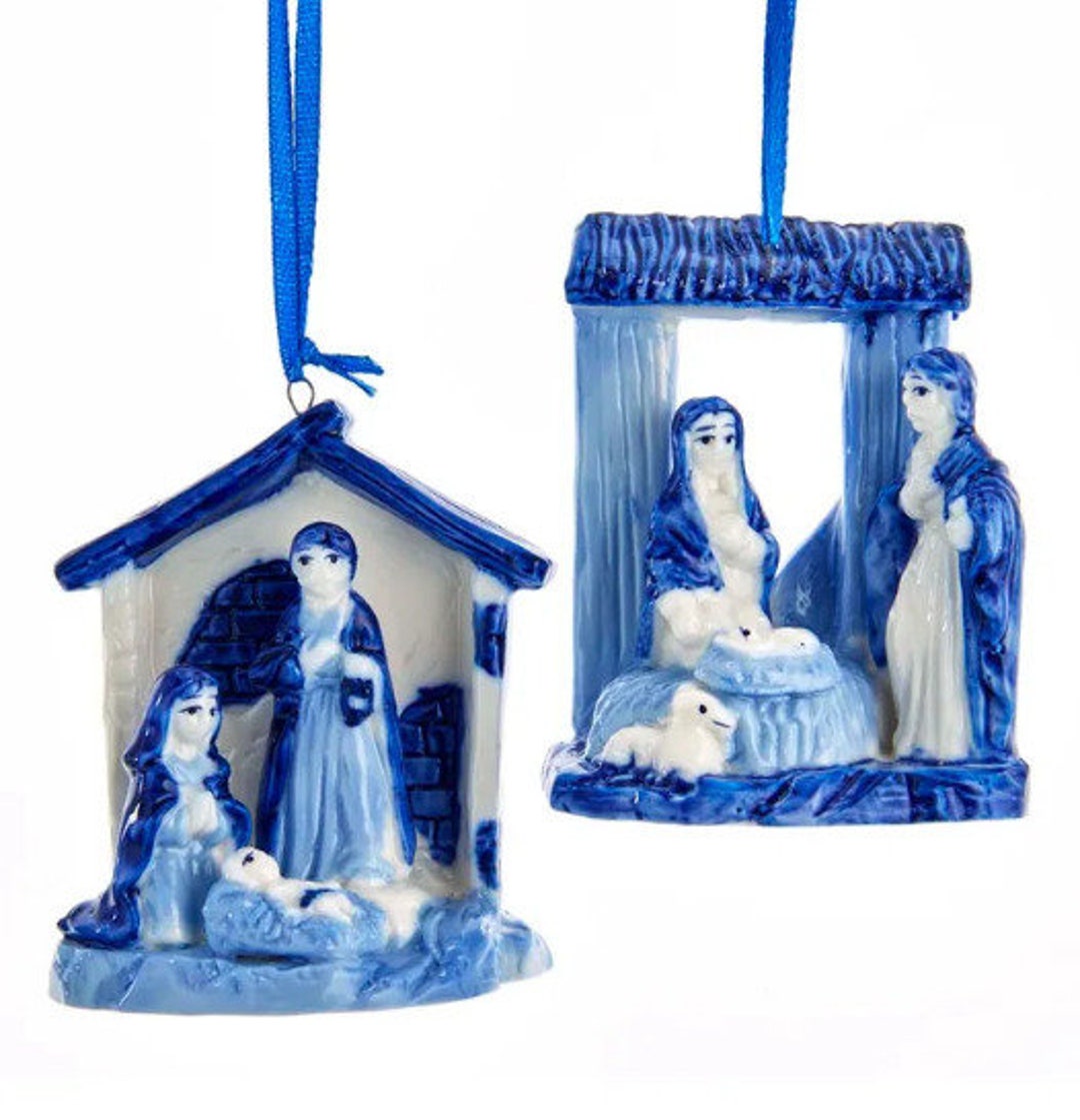 Kurt Adler Set of 2 Porcelain Delft Blue Manger Nativity - Etsy