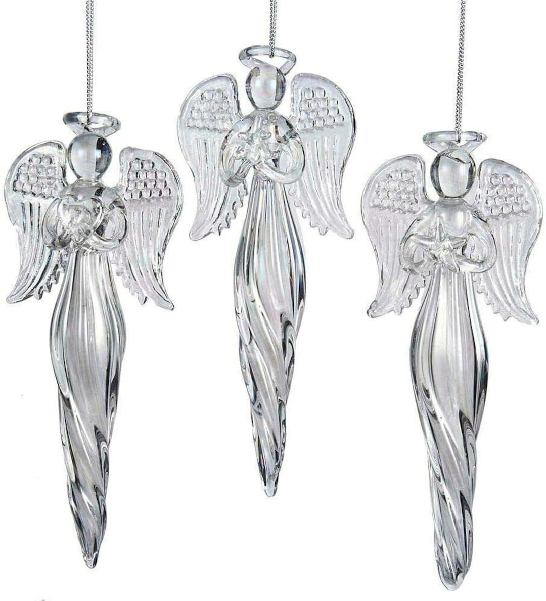 6 Set of 3 Clear Finial Glass Angel Christmas Ornaments - Etsy
