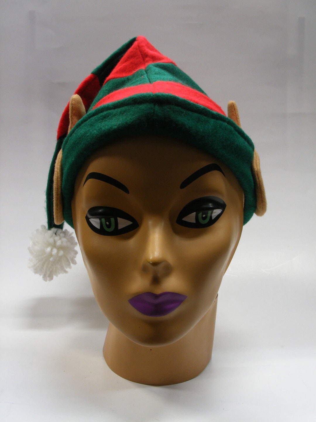 Green & Red Felt Elf Hat W/ Ears Adult Holiday Accessory Size - Etsy