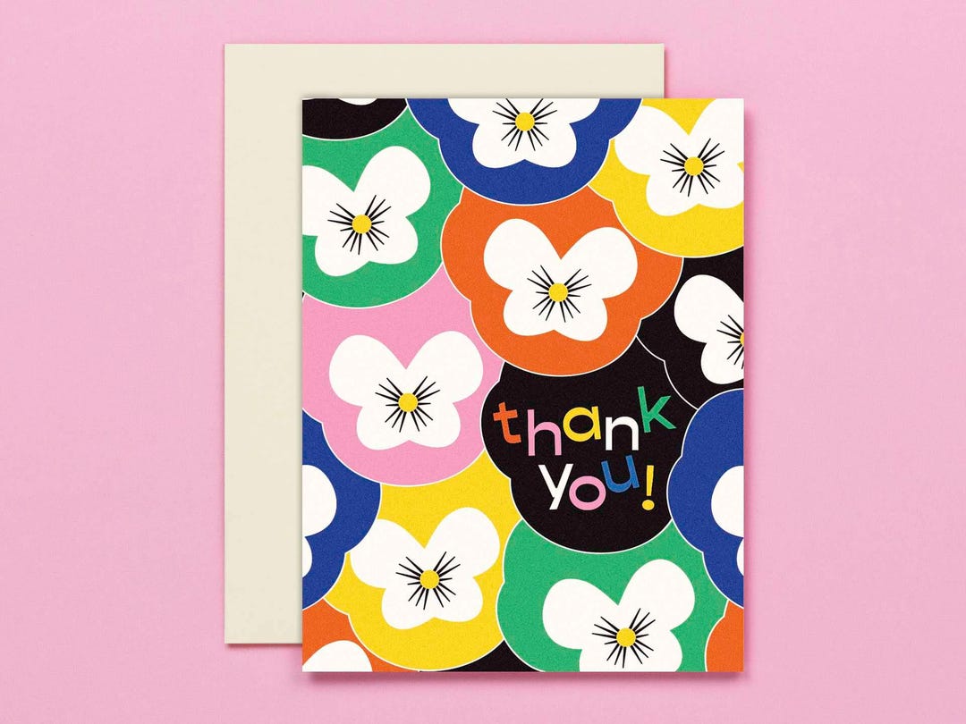 Technicolor Pansies Thank You Card • Midcentury Retro Flower Pattern ...