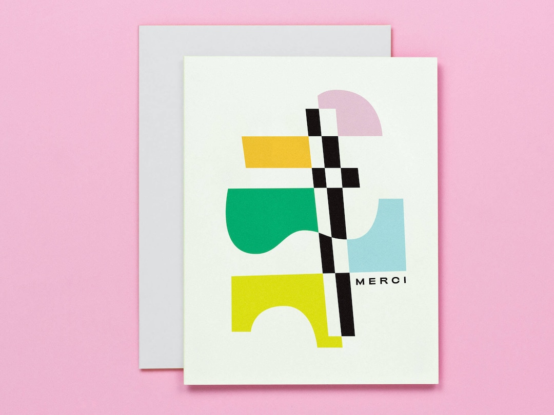 Abstract Shapes Merci Card, French Thank You Card or Thank You Card Set ...