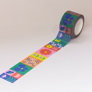 Flowerblock 25mm Colorblock Flowers Wide Washi Tape • Cute and Colorful ...