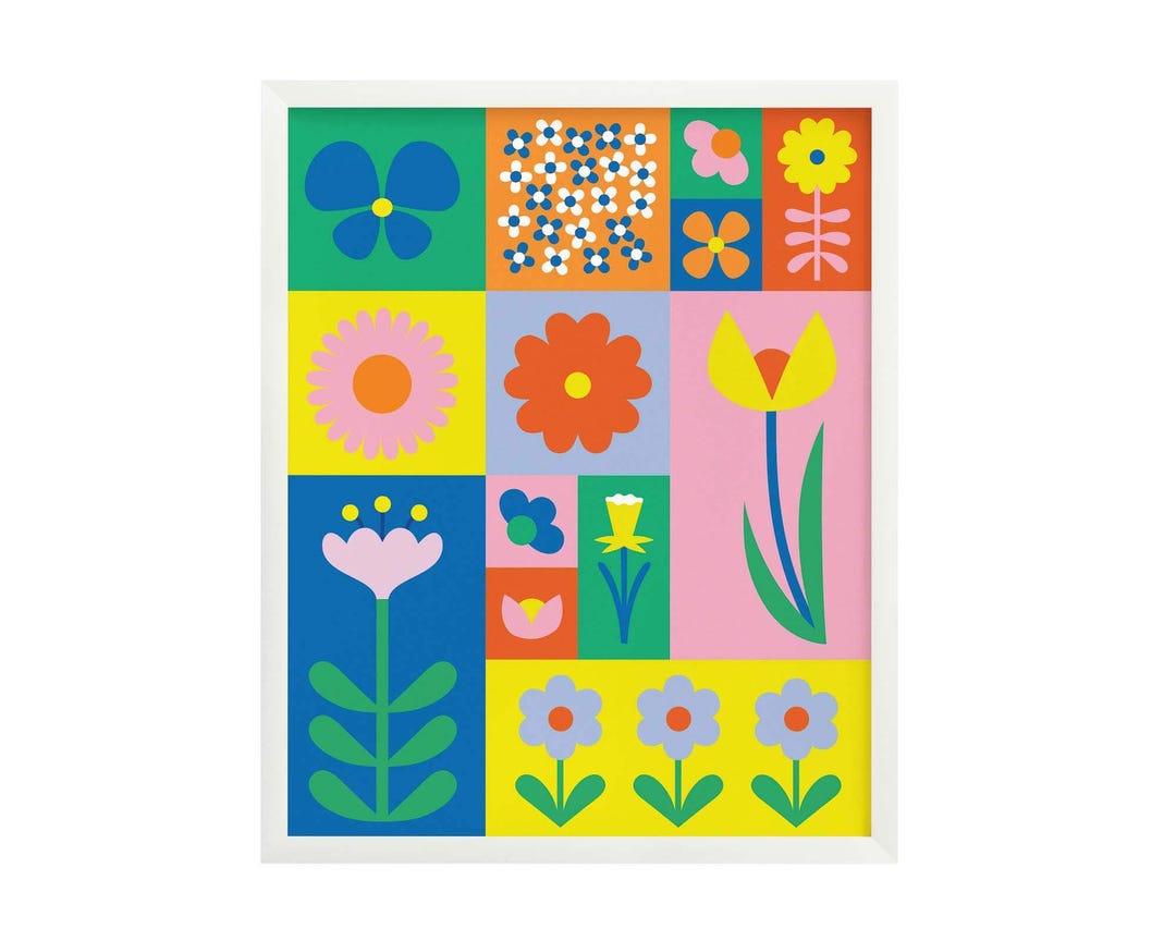 Flowerblock Poster • Color Blocked Flowers Giclée Art Print • by ...