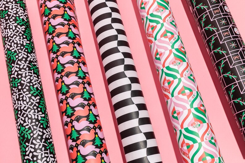 Striple Double Gift Wrap • Black & White Wavy Checker Wrapping Paper ...