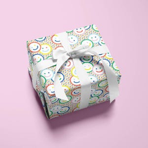 Check Yr Smile Gift Wrap • Rainbow Smiley Face and Checkerboard Gift ...