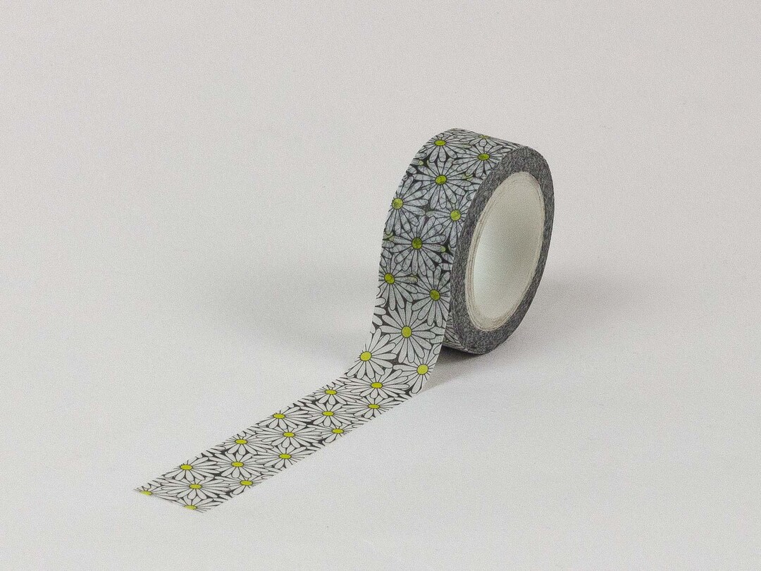 Daisy Love 15mm Black and White Daisies Pattern Washi Tape • 90s ...