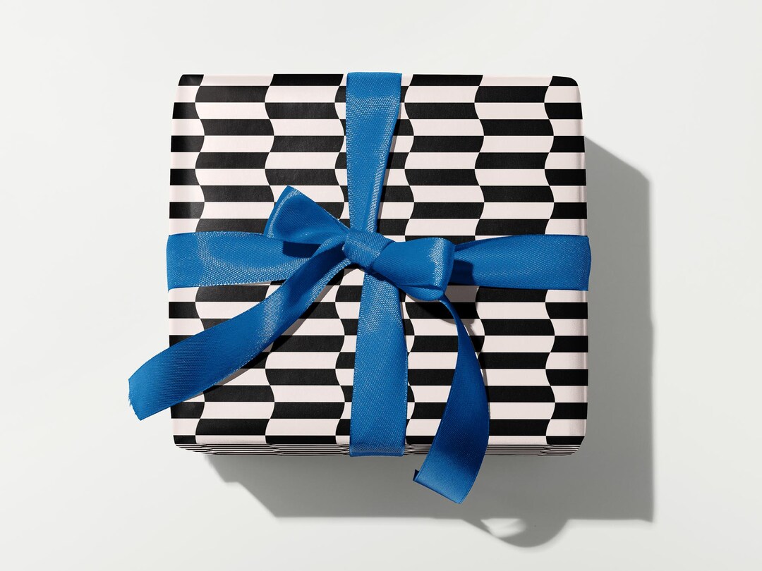 Striple Double Gift Wrap • Black & White Wavy Checker Gift Wrap ...