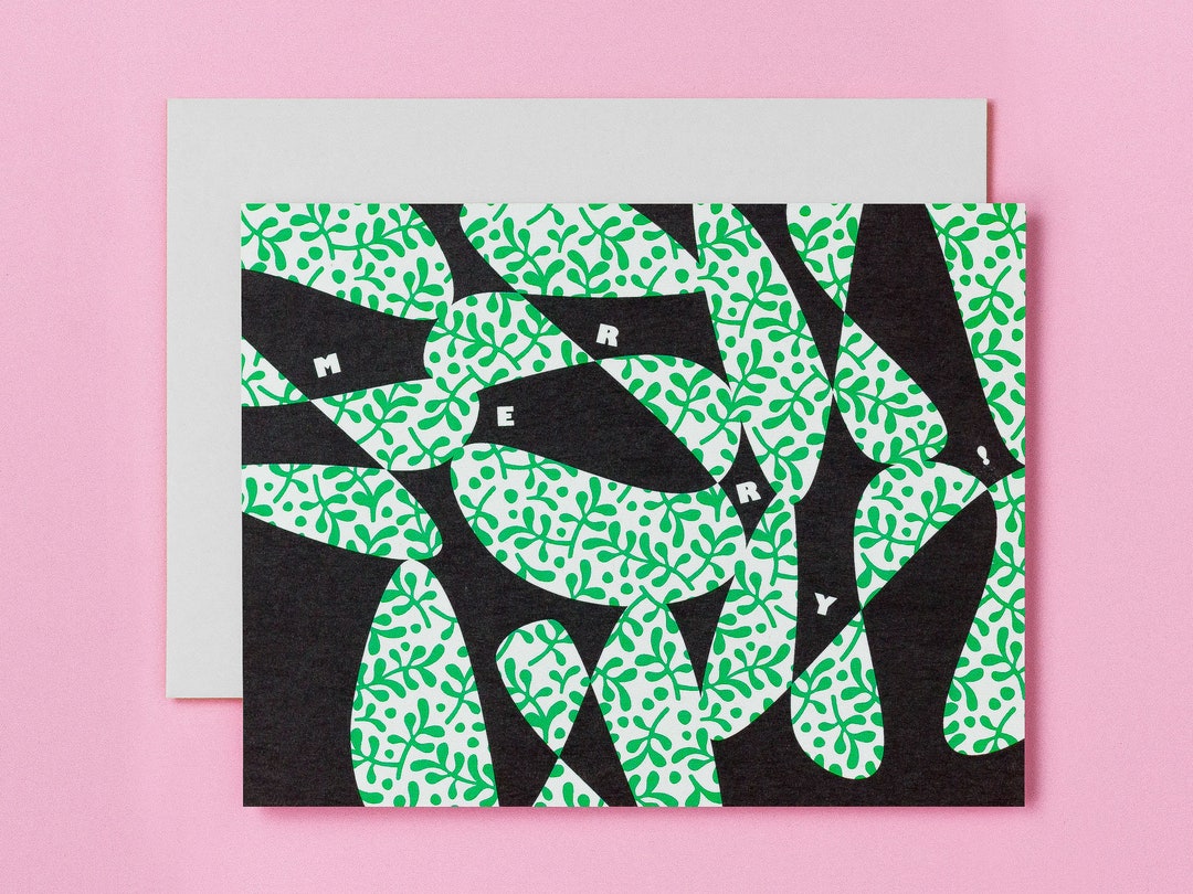 Merry • Abstract Mistletoe Pattern Holiday Card or Card Set • by ...