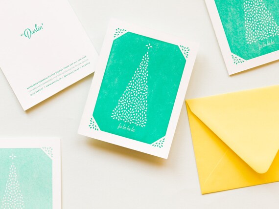 Fa la la la la Letterpress Christmas Cards Set of 6 by | Etsy