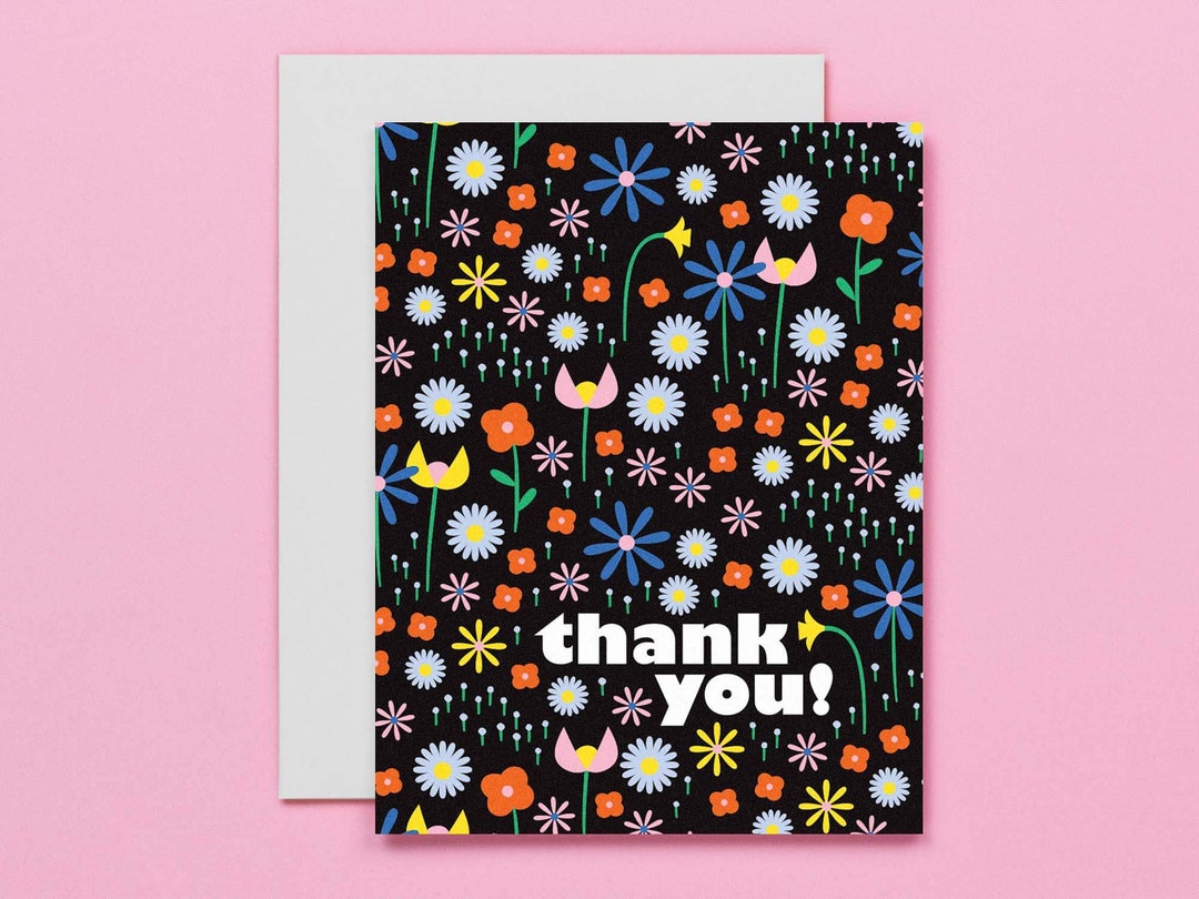 Chanson De Fleurs Floral Pattern Thank You Card or Thank You Card Set ...