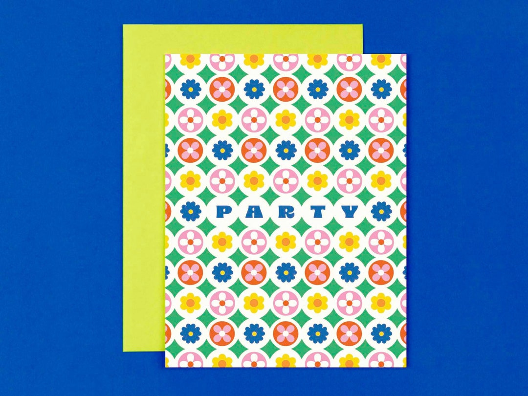 Razzle Dazzle Party • psychedelic Flower Pattern Birthday Card, Party ...