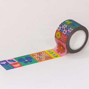 Flowerblock 25mm Colorblock Flowers Wide Washi Tape • Cute and Colorful ...