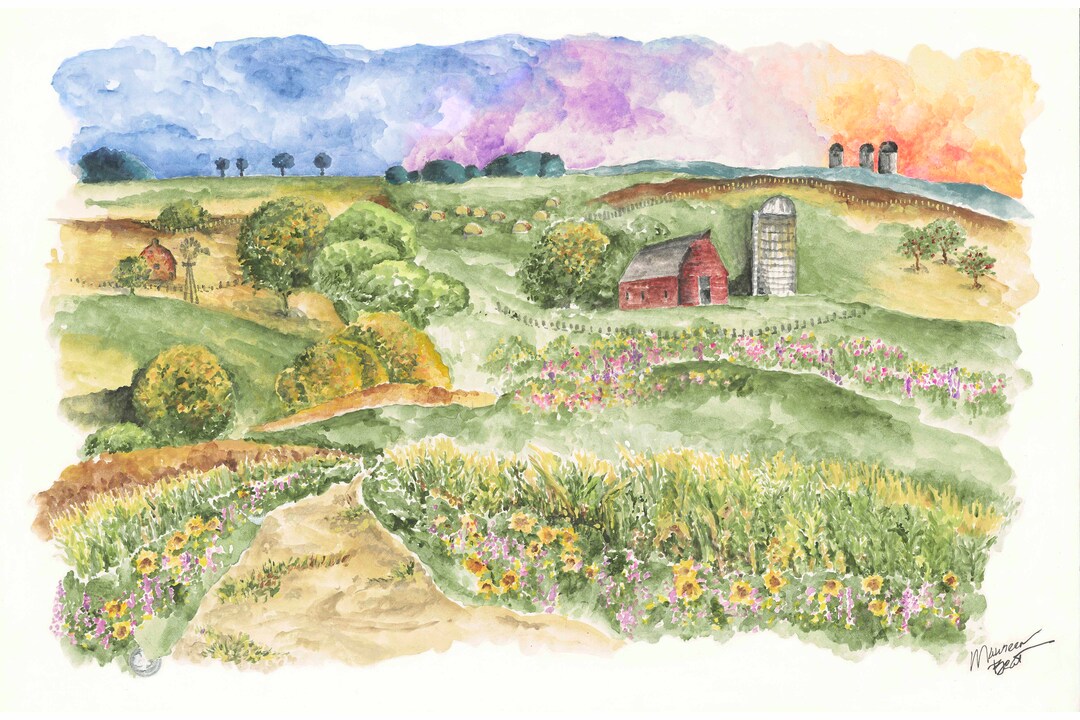 Iowa Farm Scene - "color My Iowa" - Etsy