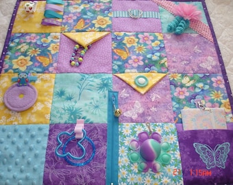 Pastel Fidget Butterflies FROGS Activity Tactile Sensory Quilt Blanket ...