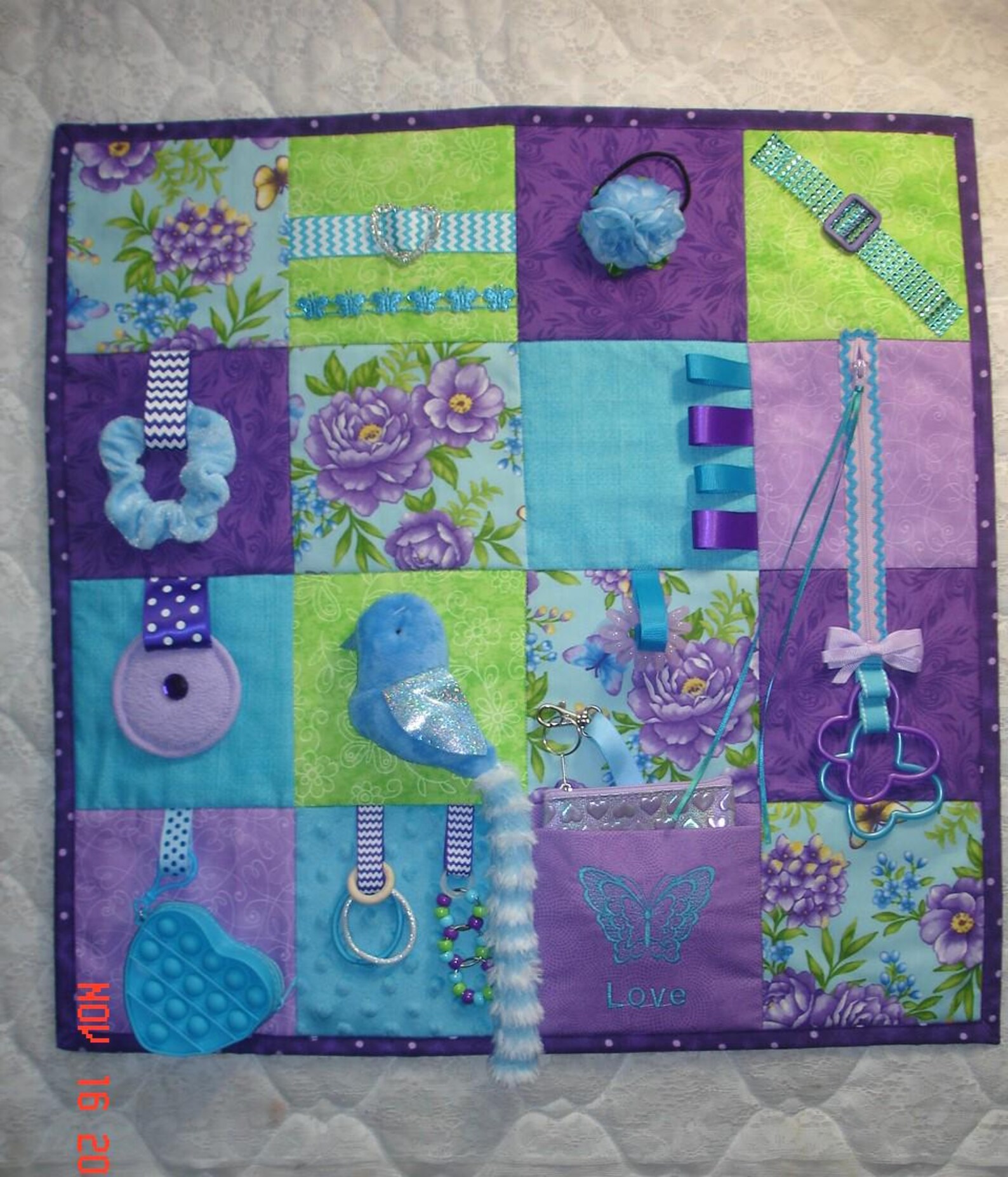 Bluebird Dementia Autism Fidget Quilt Fidget Lap Blanket Sensory Quilt ...
