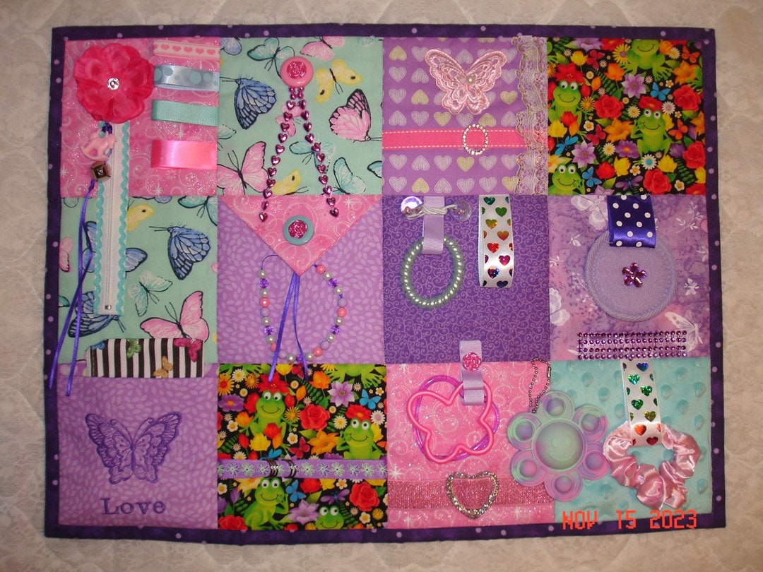 Pastel Fidget Butterflies FROGS Activity Busy Tactile Sensory Quilt ...