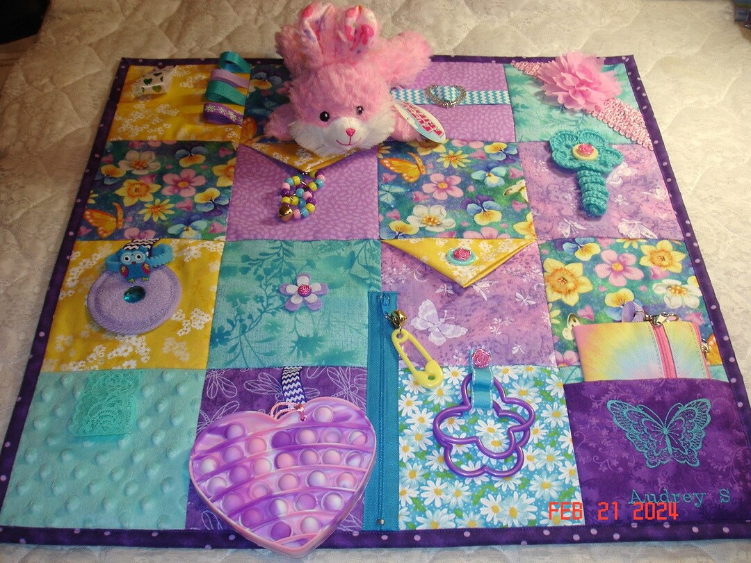 Purple, Teal, Yellow Butterflies Fidget Activity Tactile Sensory Quilt ...