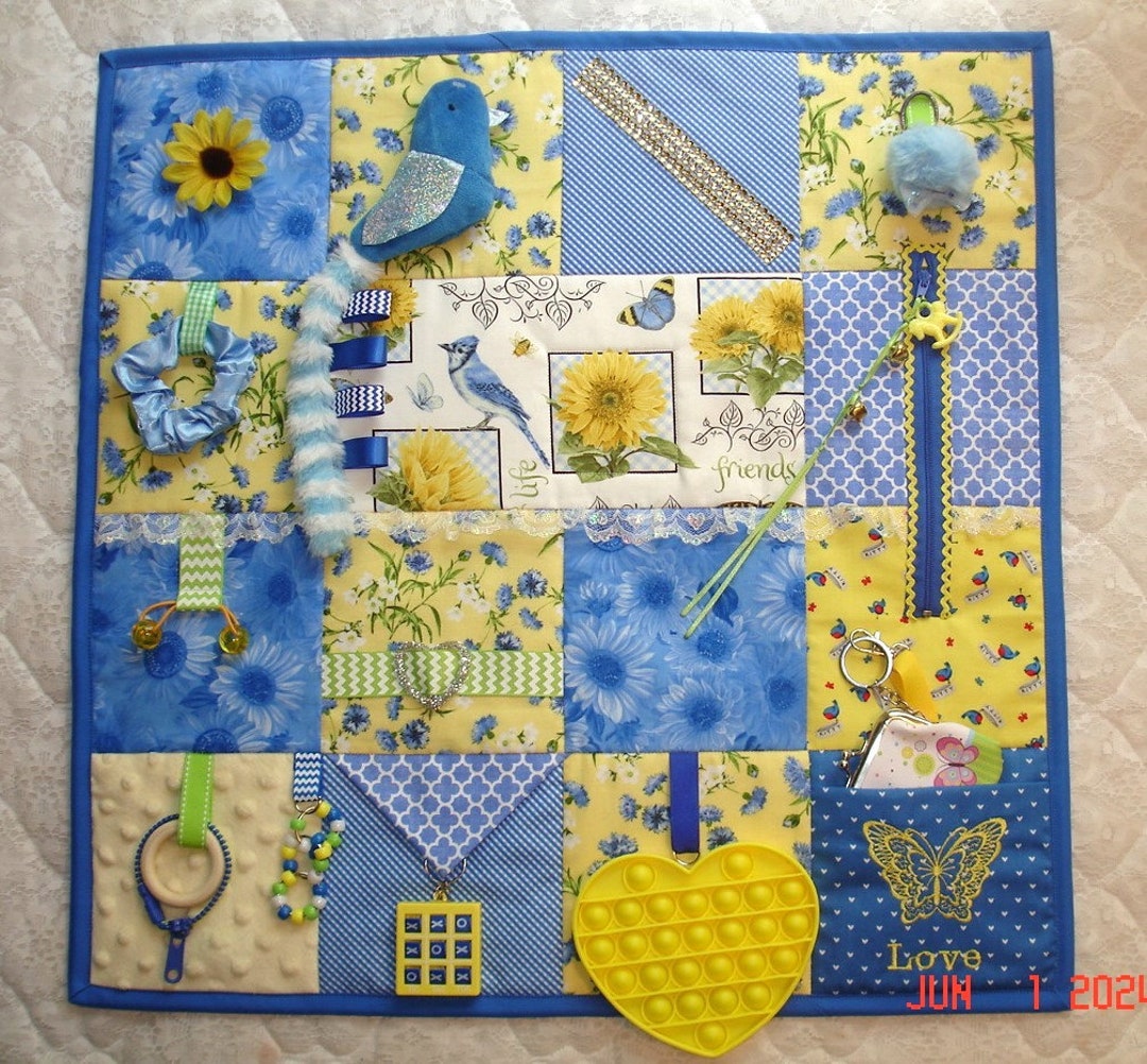 Yellow/blue Bluebird of Happiness Fidget Activity Tactile Sensory Quilt ...