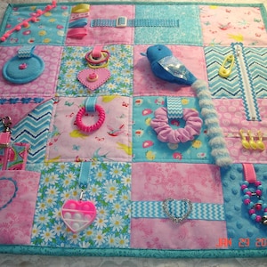 Pink/blue Bluebird of Happiness Fidget Activity Tactile Sensory Blanket ...