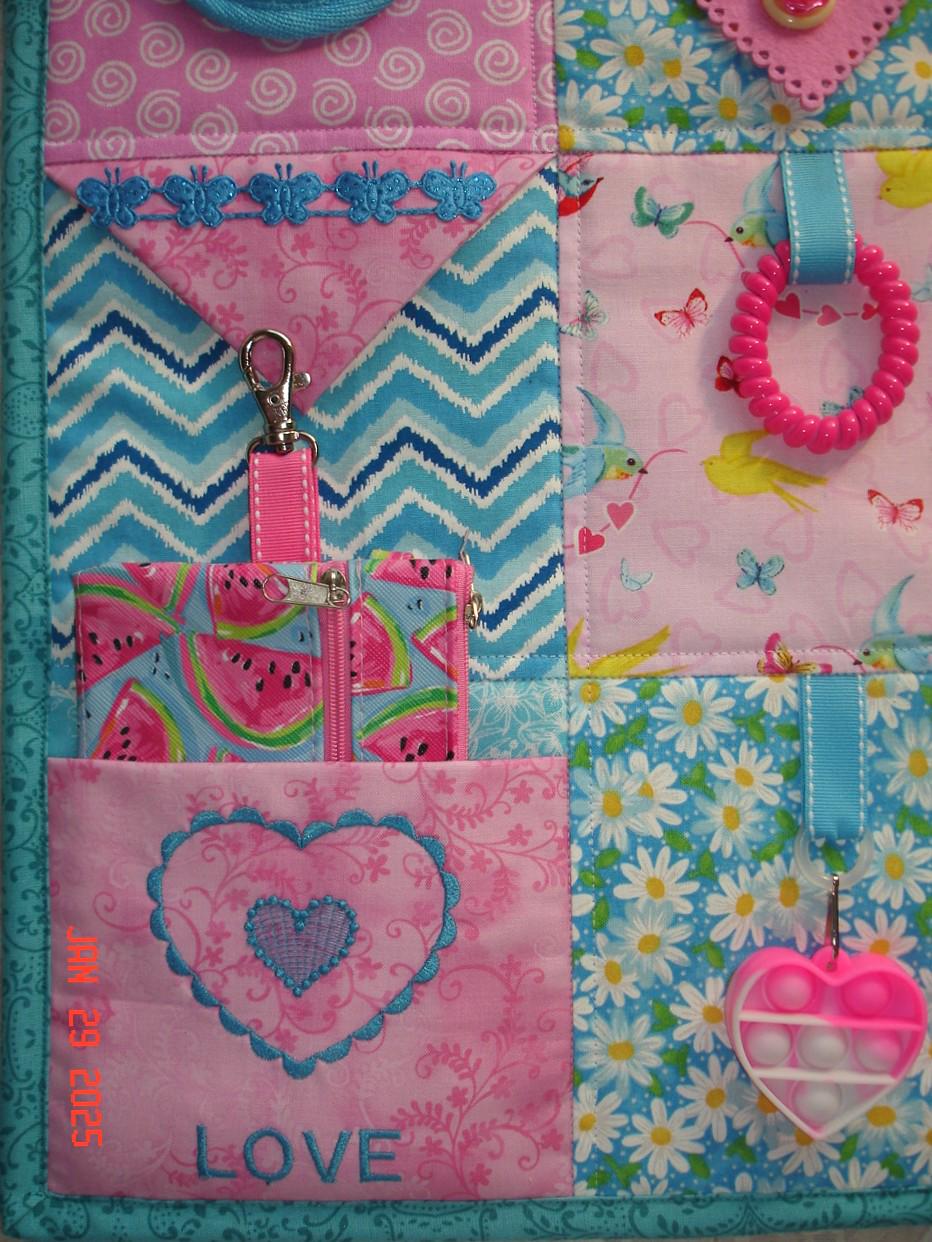 Pink/blue Bluebird of Happiness Fidget Activity Tactile Sensory Blanket ...