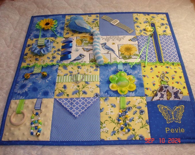 Yellow/blue Bluebird of Happiness Fidget Activity Tactile Sensory Quilt ...