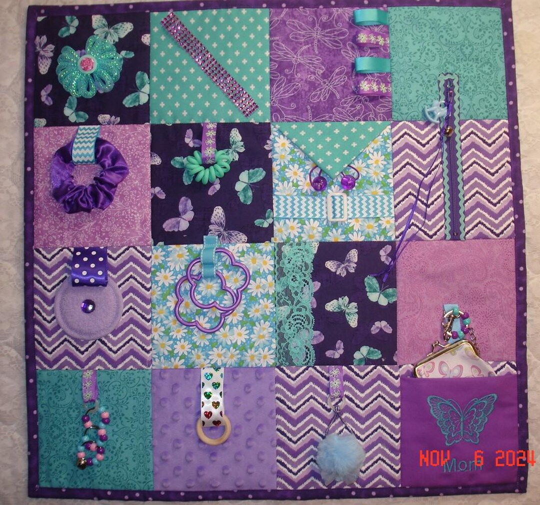 Purple Teal Butterfly Fidget Sensory Tactile Activity Quilt Alzheimer's ...