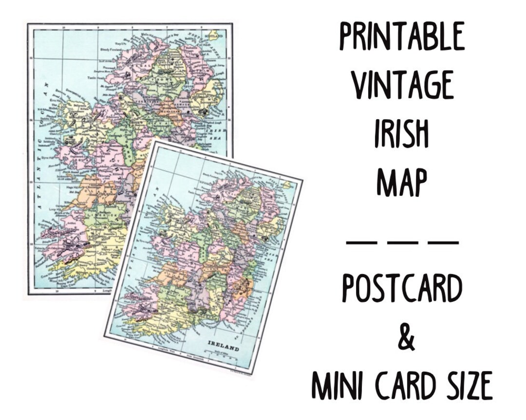 Vintage Irish Map Printable - Atc Cards - Mini Card Scrapbooking - Junk ...