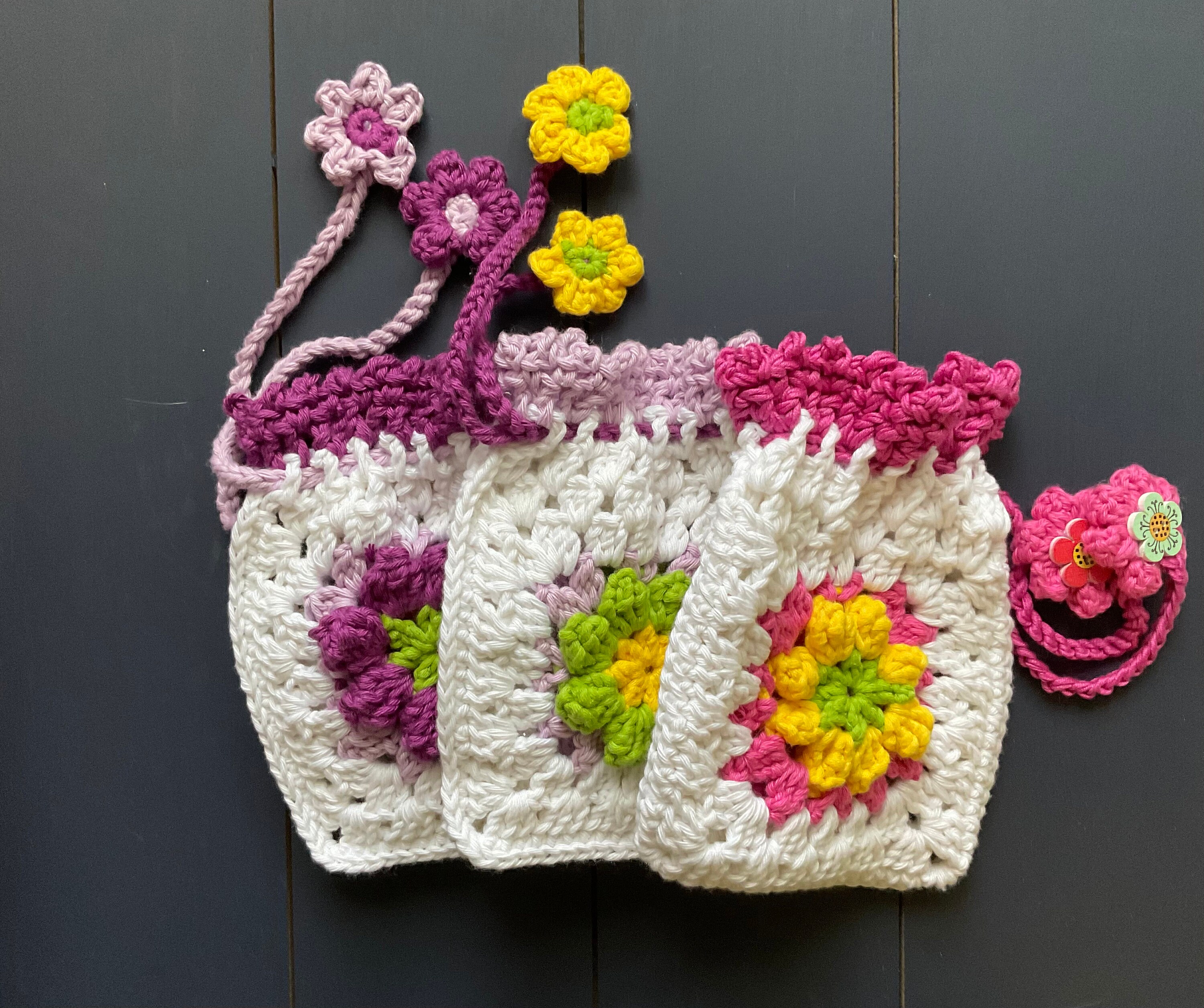 Crochet Drawstring Bag Pattern - Flower Purse - Cotton Pouch - Summer ...
