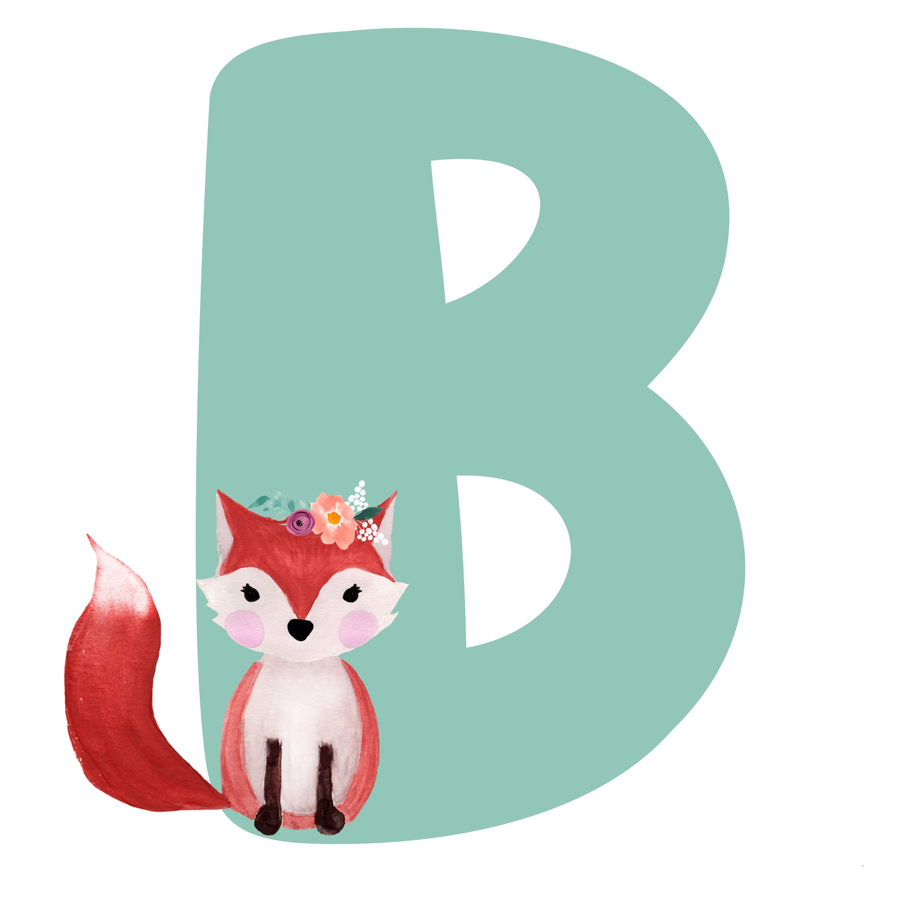 Full A-Z Fox Monogram Alphabet Nursery Wall Art Floral Fox | Etsy
