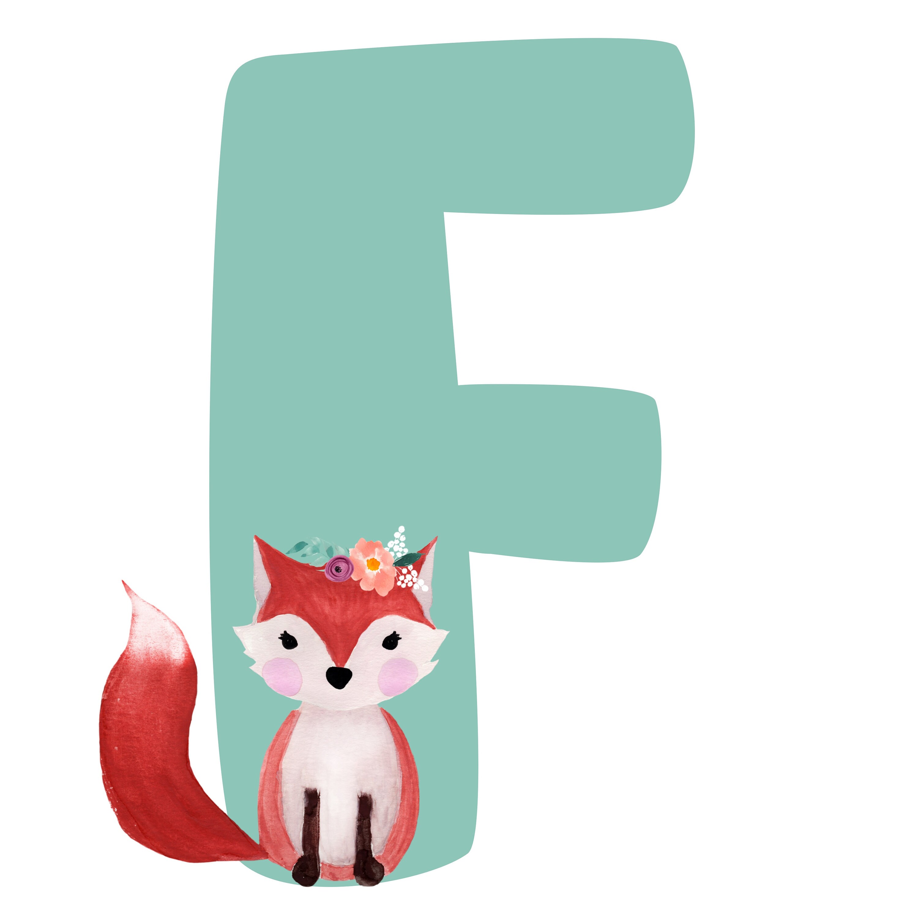 Full A-Z Fox Monogram Alphabet Nursery Wall Art Floral Fox | Etsy