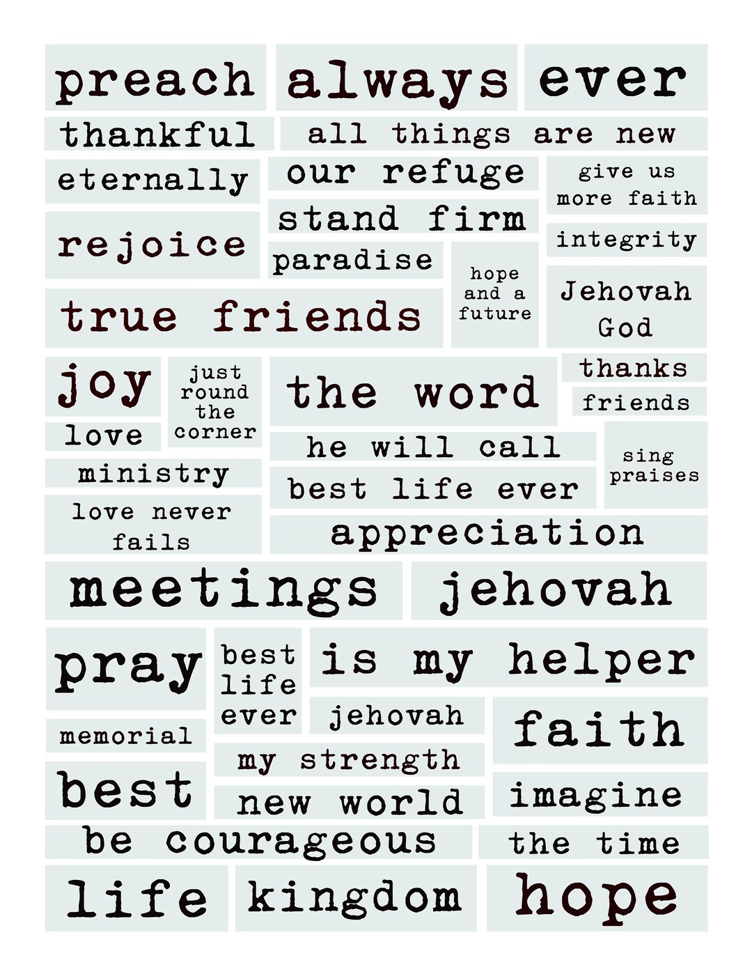 JW Printable Words - Bible Journal - Card Making - Jehovahs Witnesses ...