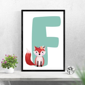 Full A-Z Fox Monogram Alphabet - Nursery Wall Art - Floral Fox Woodland ...