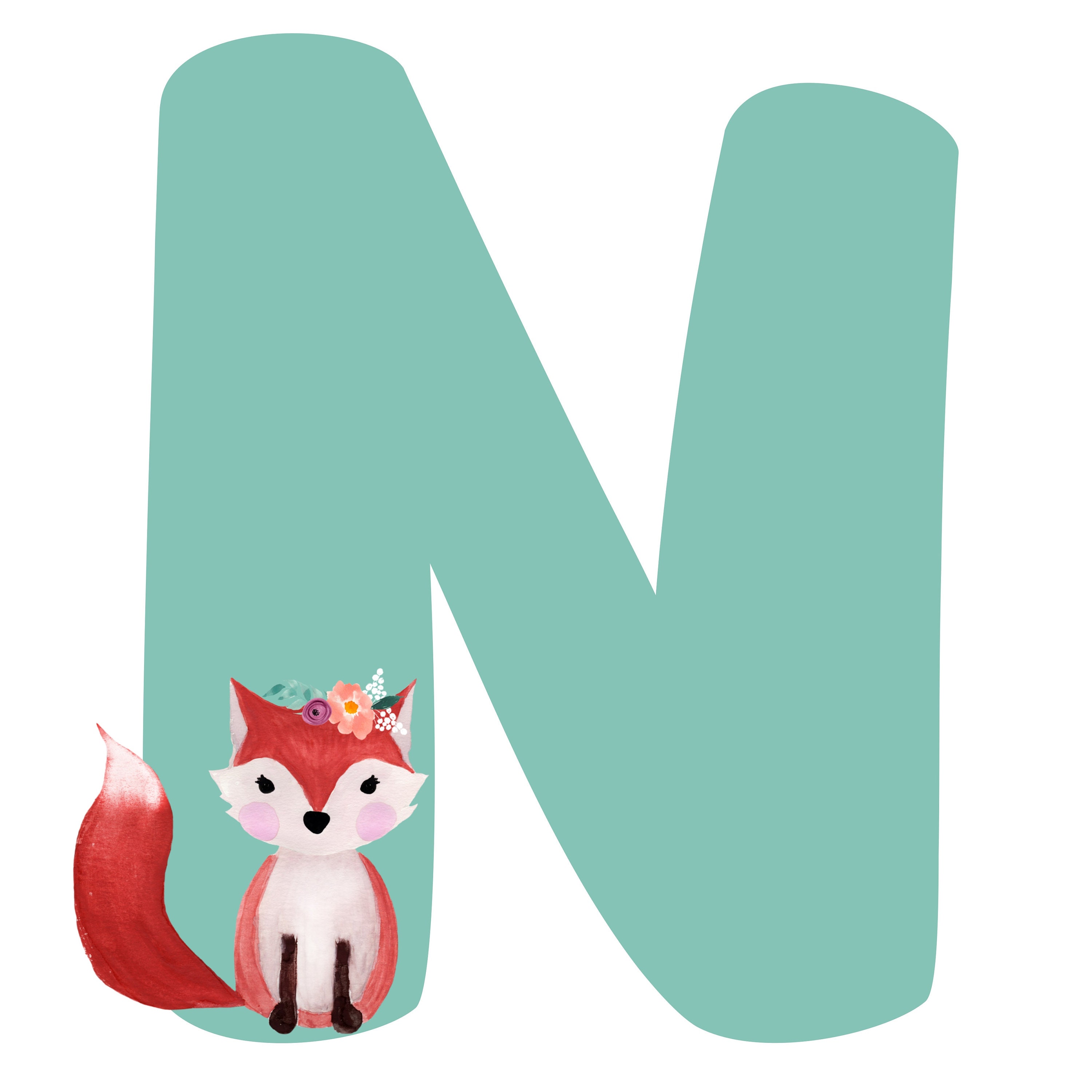 Full A-Z Fox Monogram Alphabet Nursery Wall Art Floral Fox | Etsy