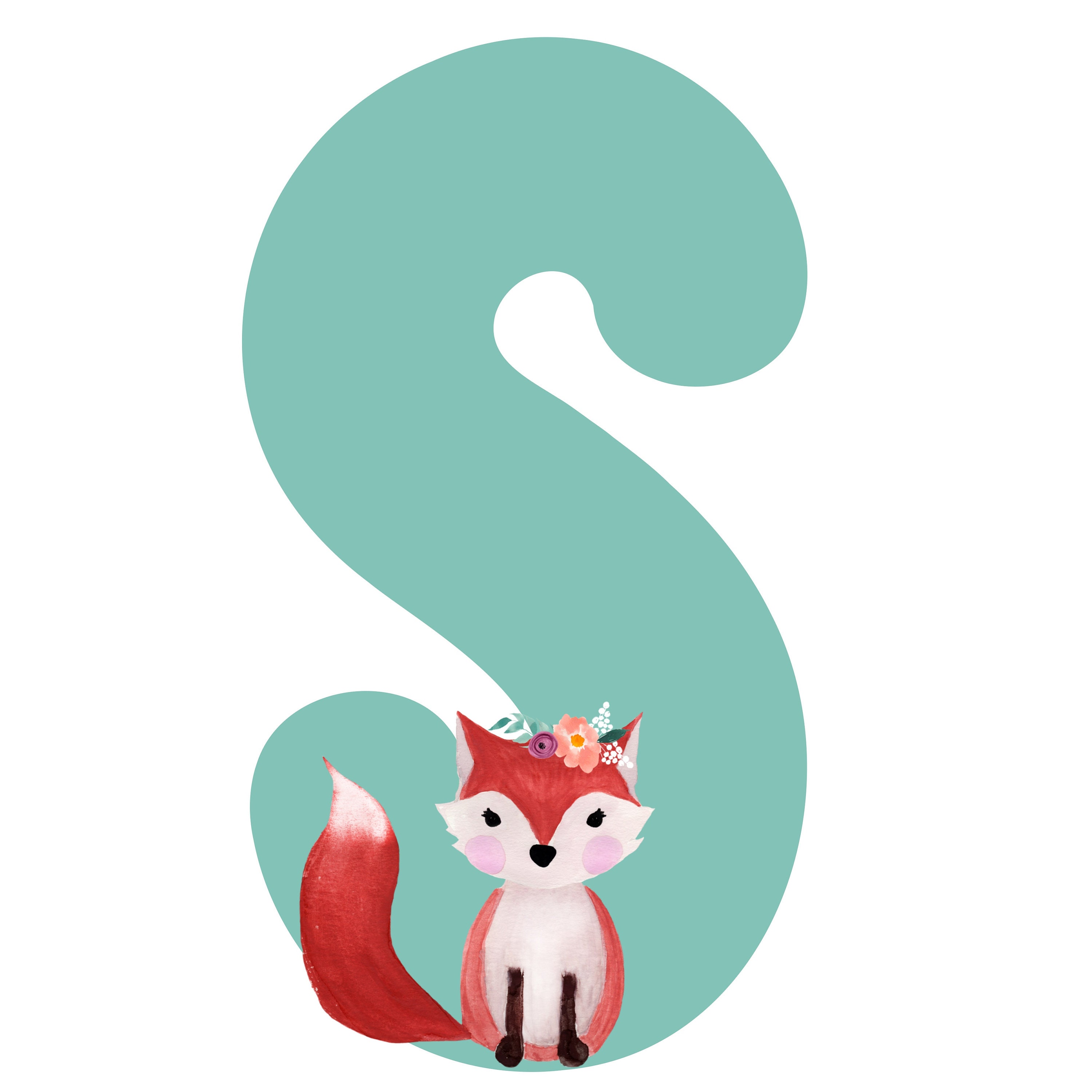 Full A-Z Fox Monogram Alphabet Nursery Wall Art Floral Fox | Etsy