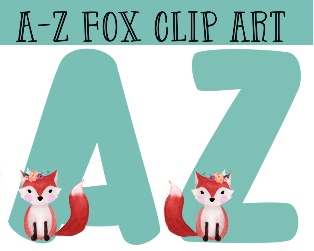 Full A-Z Fox Monogram Alphabet Nursery Wall Art Floral Fox | Etsy