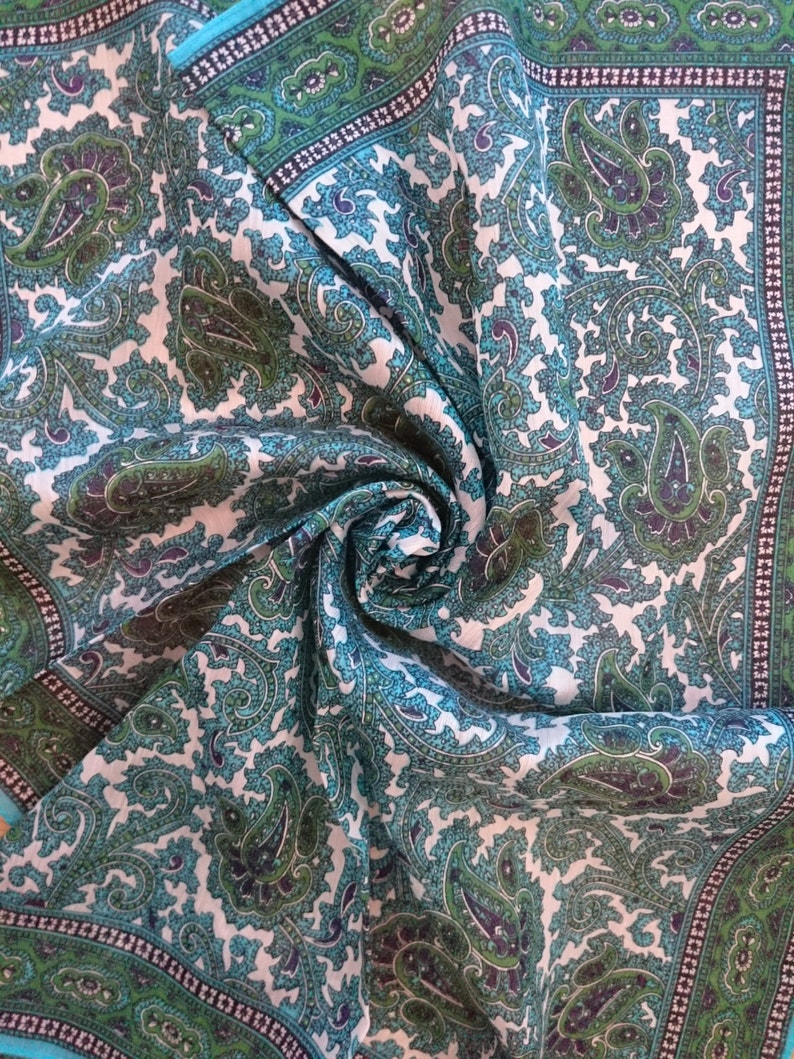Vintage Scarf/handkerchief Blue and Green Paisley Design - Etsy