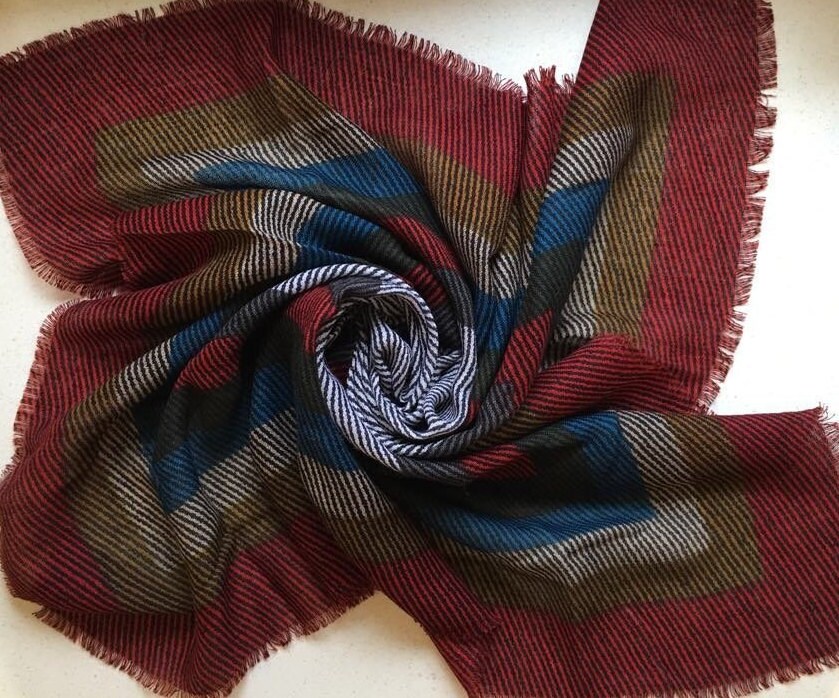 100% Italian Wool Square Scarf Red Green and Blue Plaid | Etsy