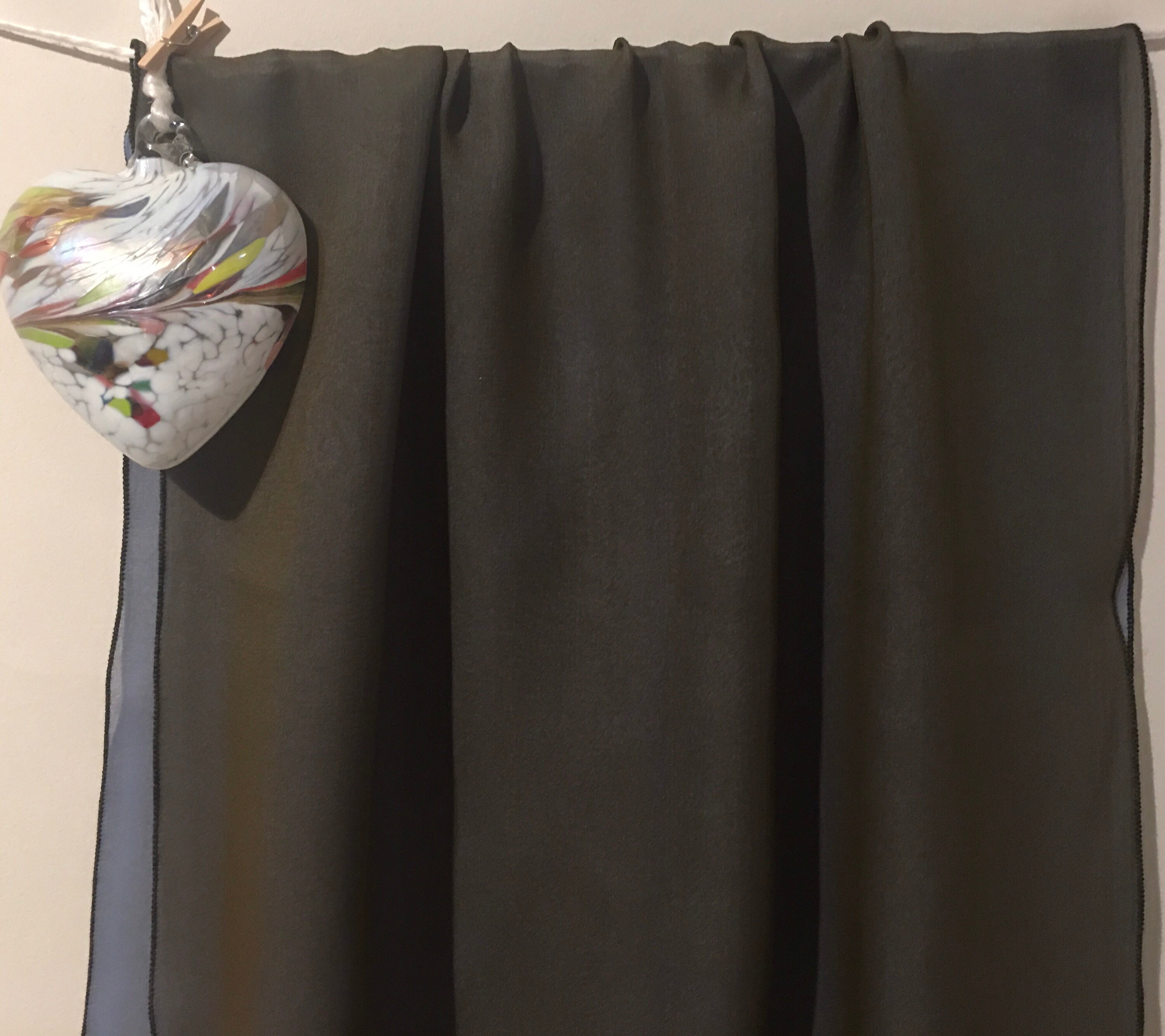 MID BLUE and BROWN Long 100% Silk Chiffon Scarf by John Tjaden - Double ...