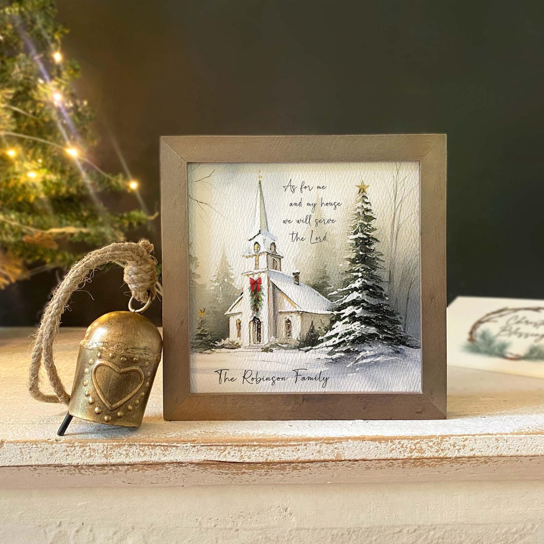 3 Pc. CHRISTMAS GIFT SET, Personalized Winter Church Painting +bell ...
