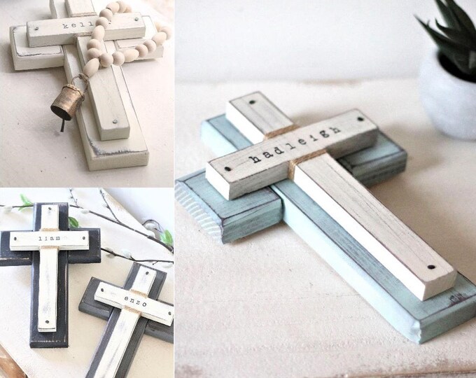 WOOD WALL CROSS, 11"x7", Baptism Cross for Girl or Boy, New Baby ...