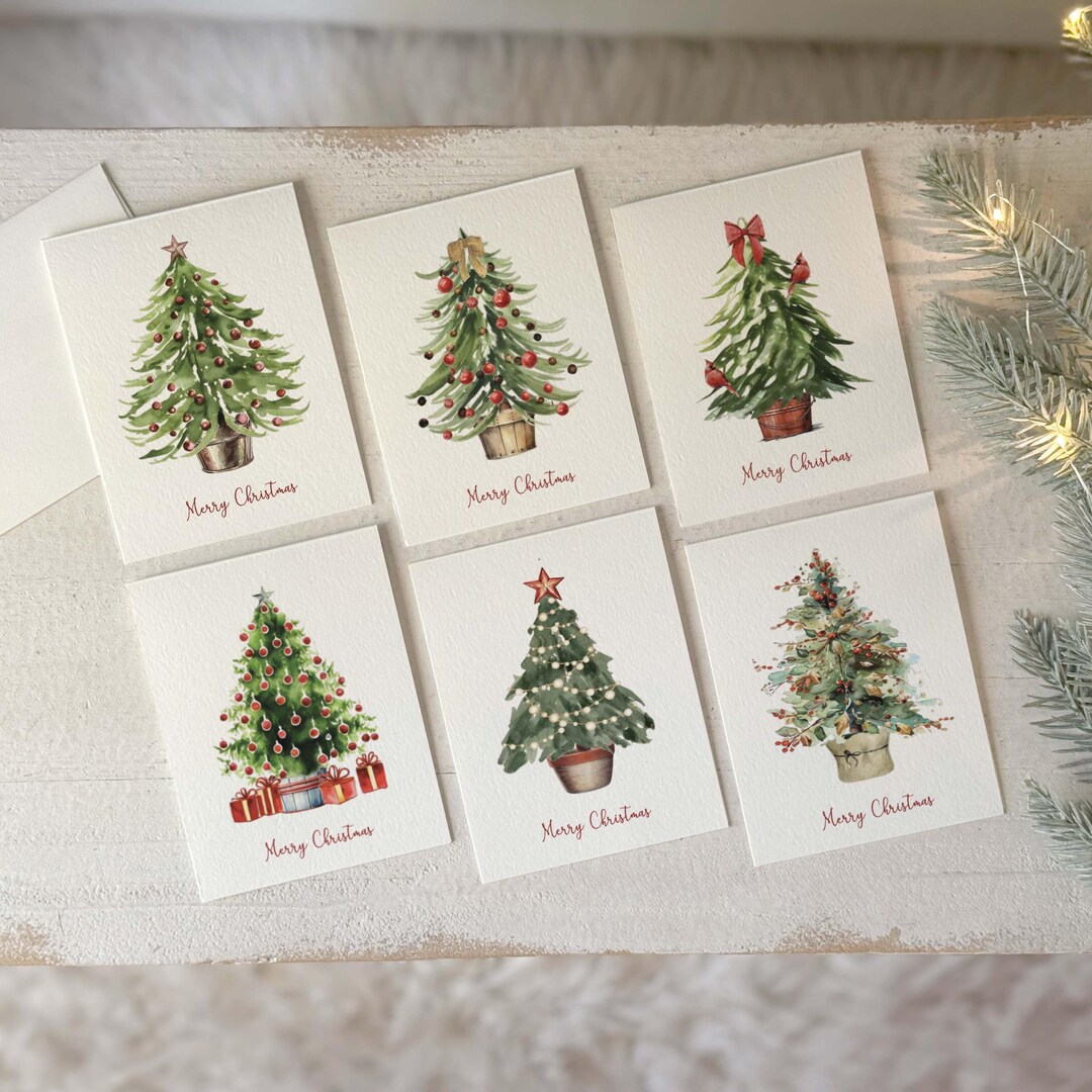 Christmas Tree Card Set of 6, Optional Saying & Signature Inside Card ...