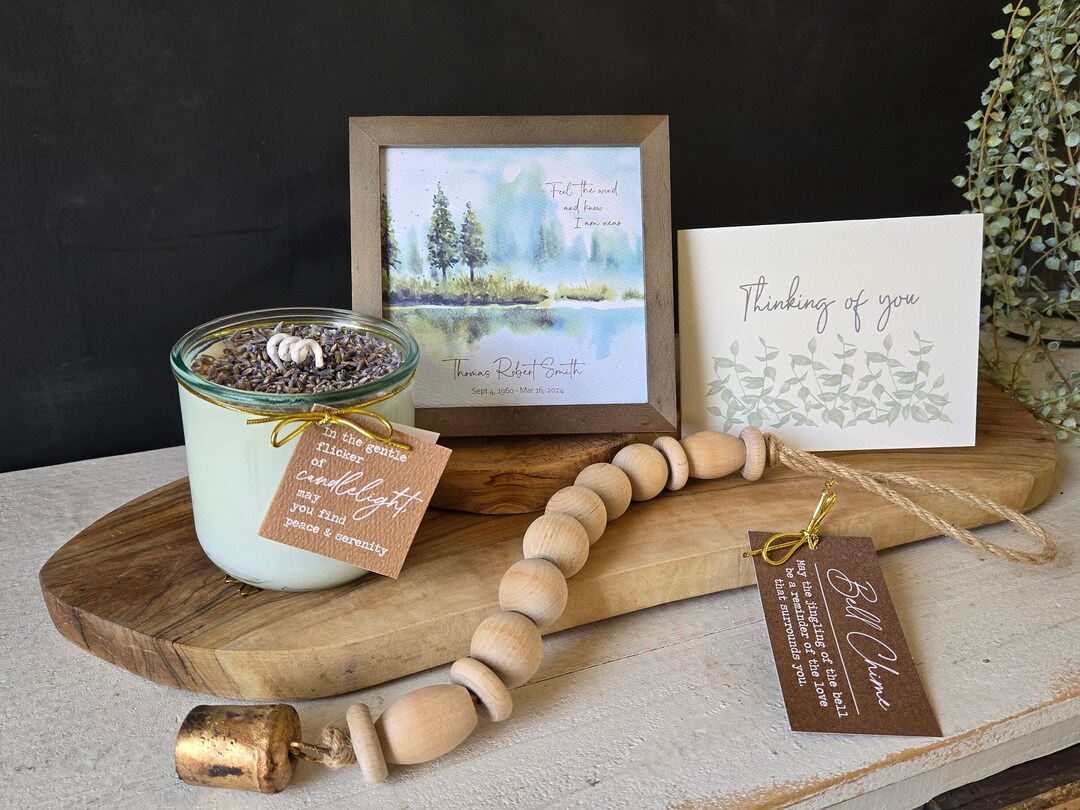 SYMPATHY PAINTING + CANDLE Gift Set, Coastal Sea Beach Memorial Loss of ...