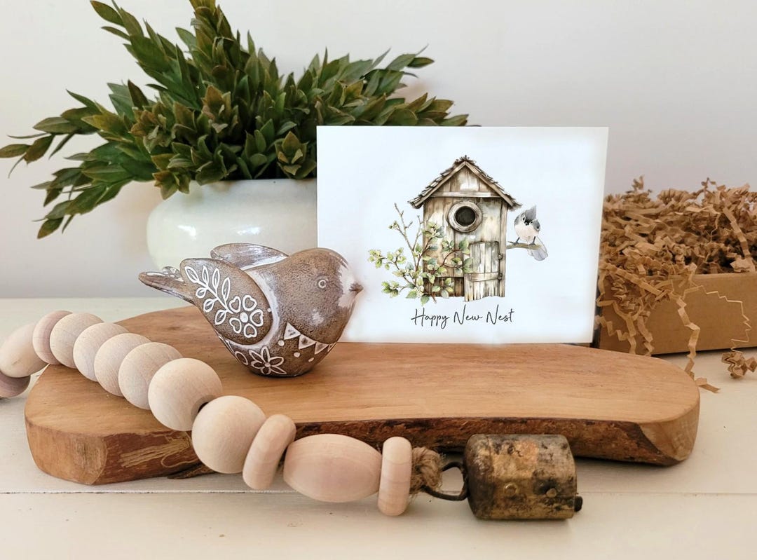 HOUSEWARMING HOSTESS Gift Set, Resin Wood Bird + Mini Bell Chime ...