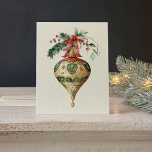 Set of 8 Holiday Ornament Christmas Cards, Optional Saying & Signature ...