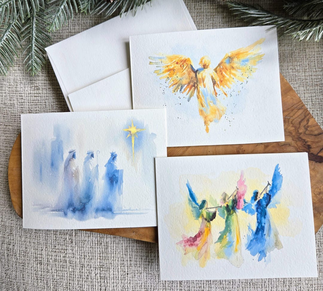 Set of 6 Angels / Wise Men Christmas Cards, Optional Saying & Signature ...