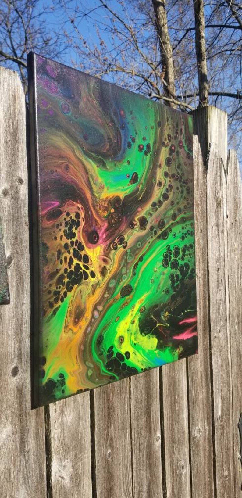 Neon Space - Abstract Acrylic Painting 16x20 Wrapped Canvas Board, One ...